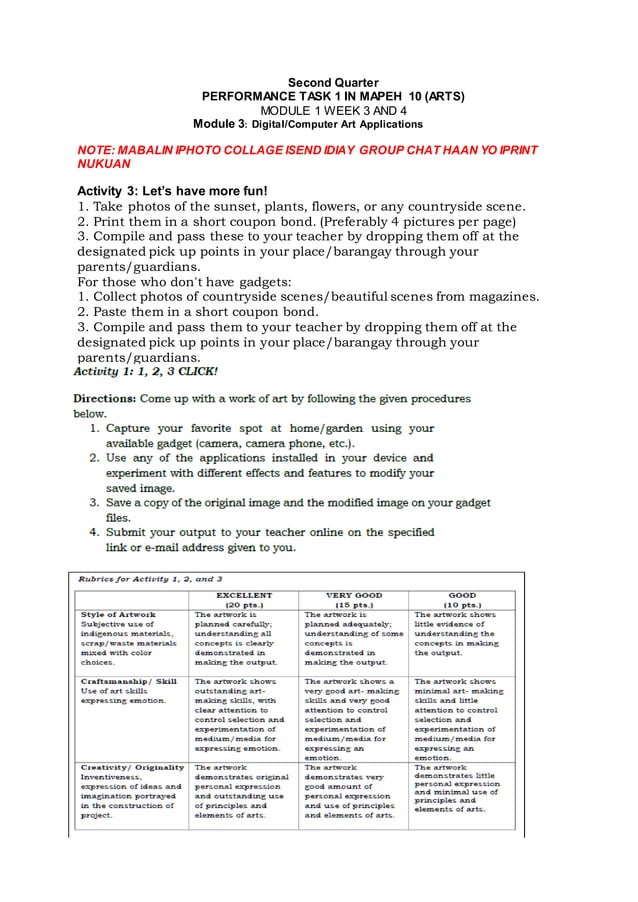 G10 mapeh week 7 and 8 performance task 1st quarter copy copy | DOCX ...