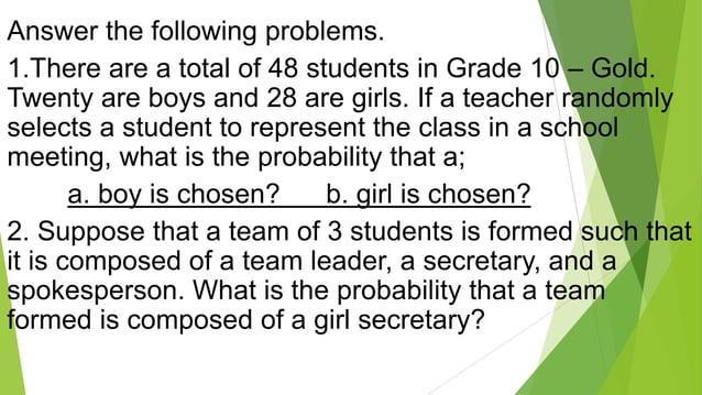 G10 Math Q3- Week 9- Mutually Exclusive Events.ppt | Chemistry | Science