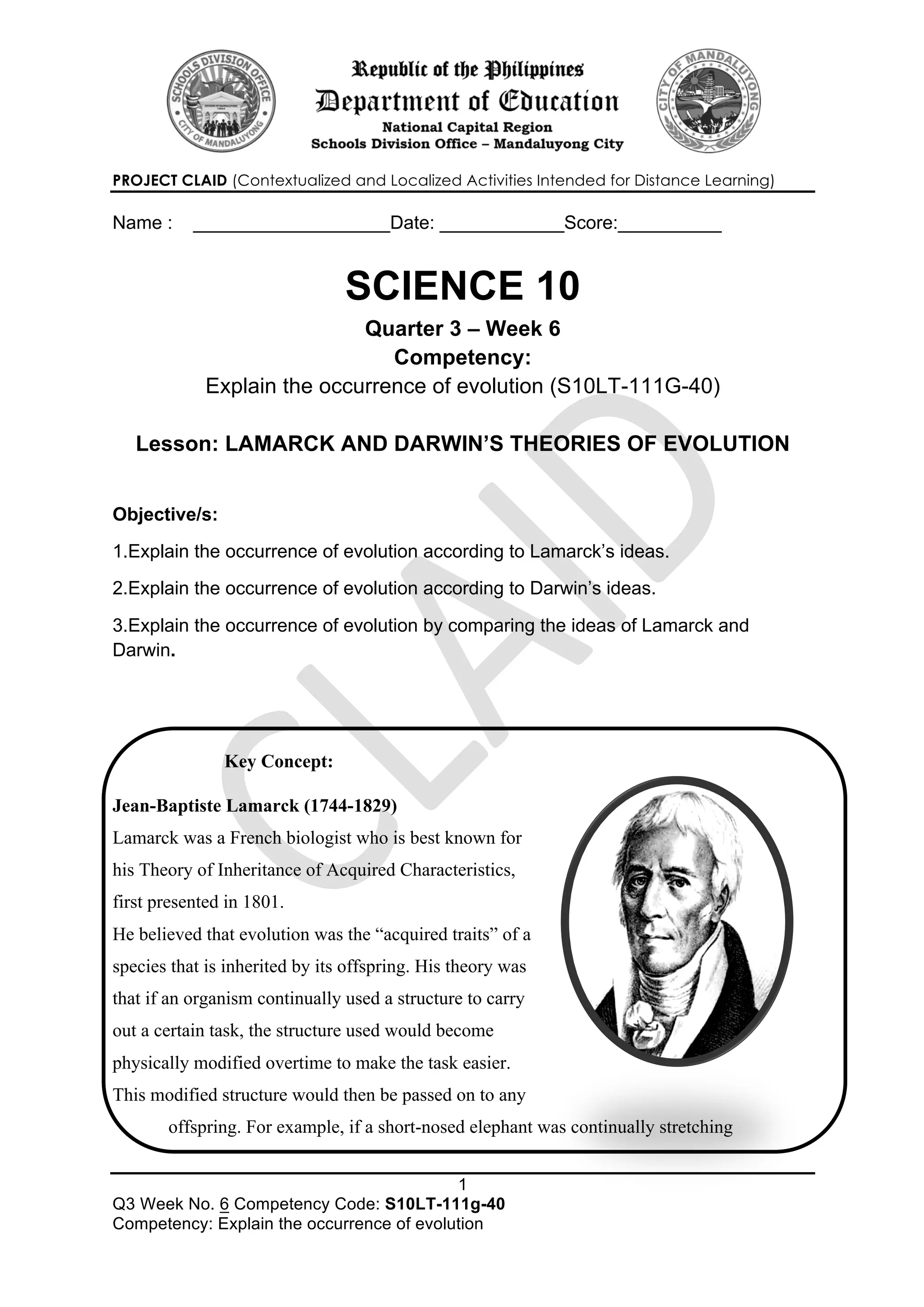 G10 q3 w6_lamarck-and-darwins-theory-of-evolution (1)_removed | PDF