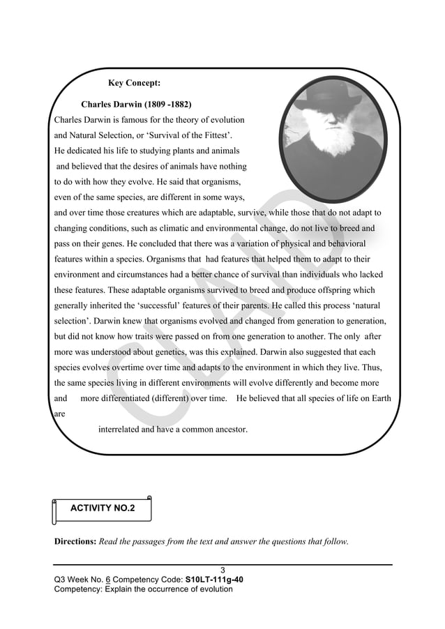G10 q3 w6_lamarck-and-darwins-theory-of-evolution (1)_removed | PDF | Biological Sciences | Science