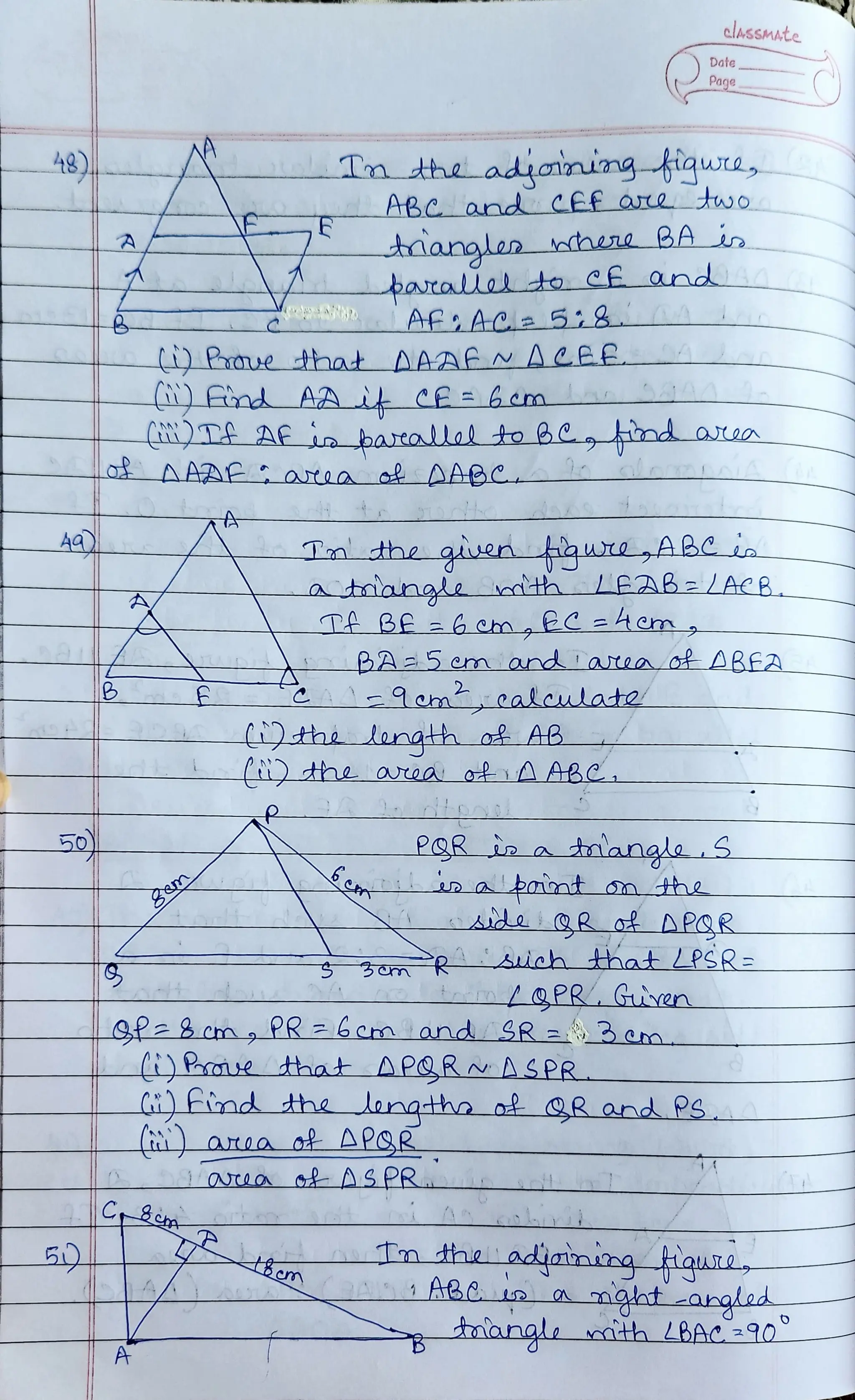 ICSE Grade 10 Mathematics Similarity Worksheet (MLA) | PDF