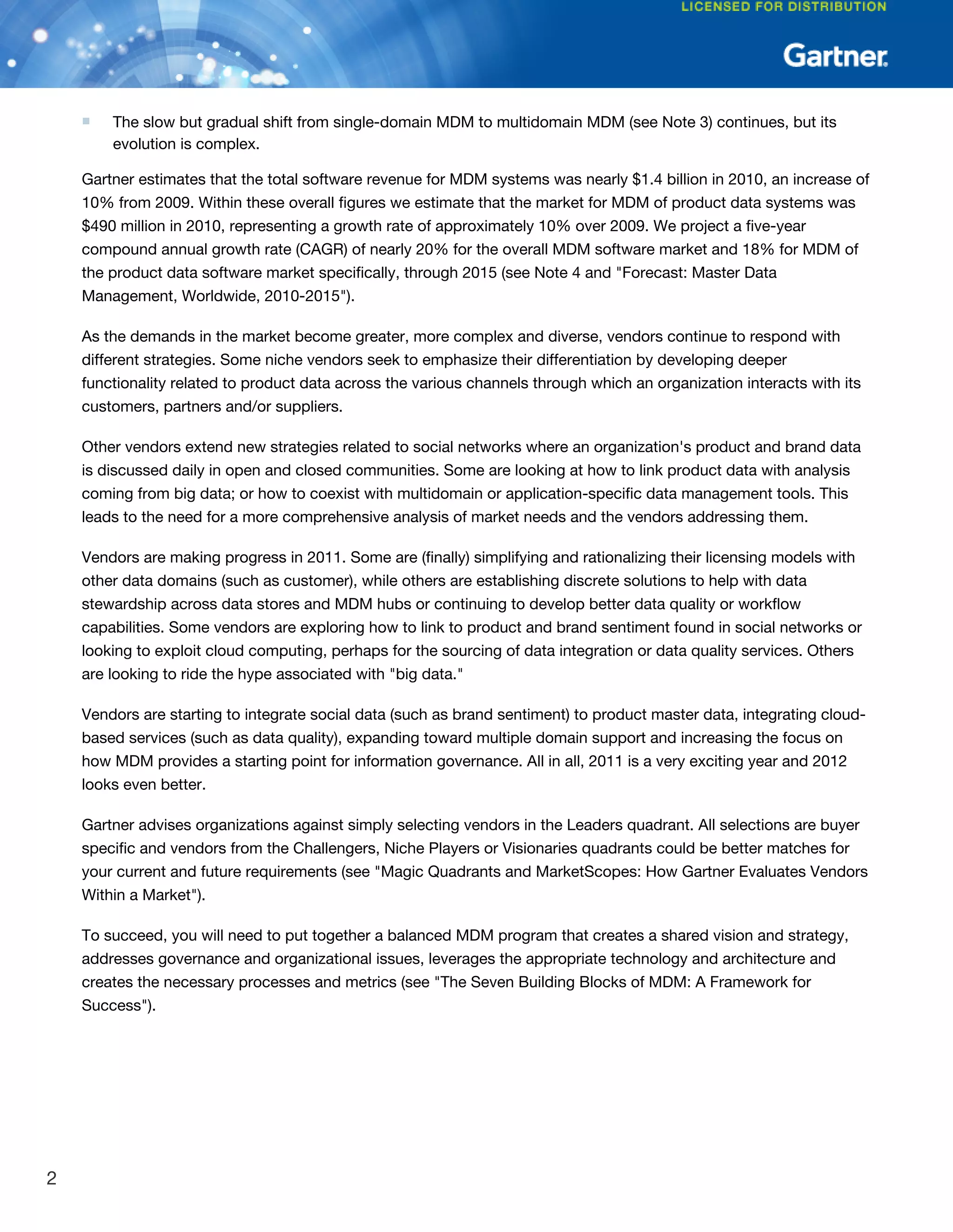 G11.2011 magic quadrant for mdm of product data solutions | PDF