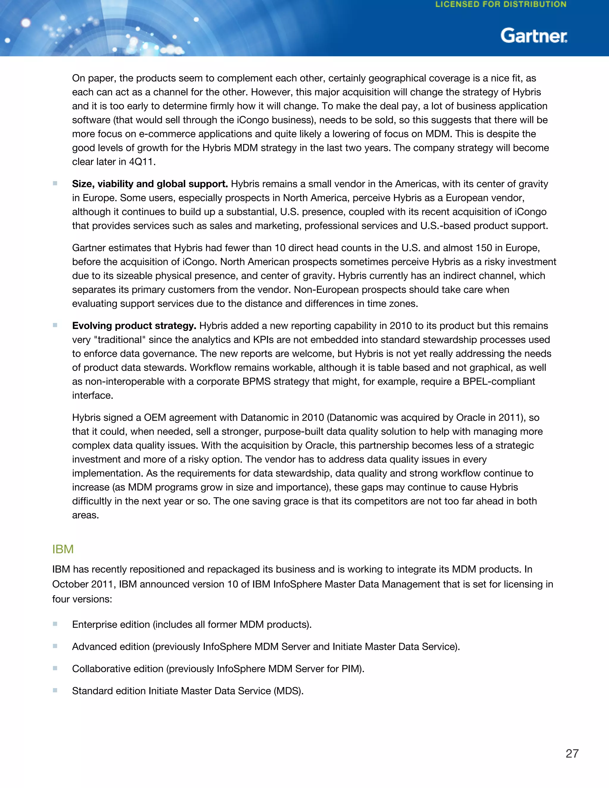 G11.2011 magic quadrant for mdm of product data solutions | PDF
