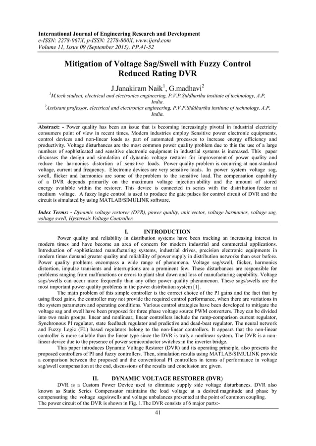Mitigation of Voltage Sag/Swell with Fuzzy Control Reduced Rating DVR | PDF