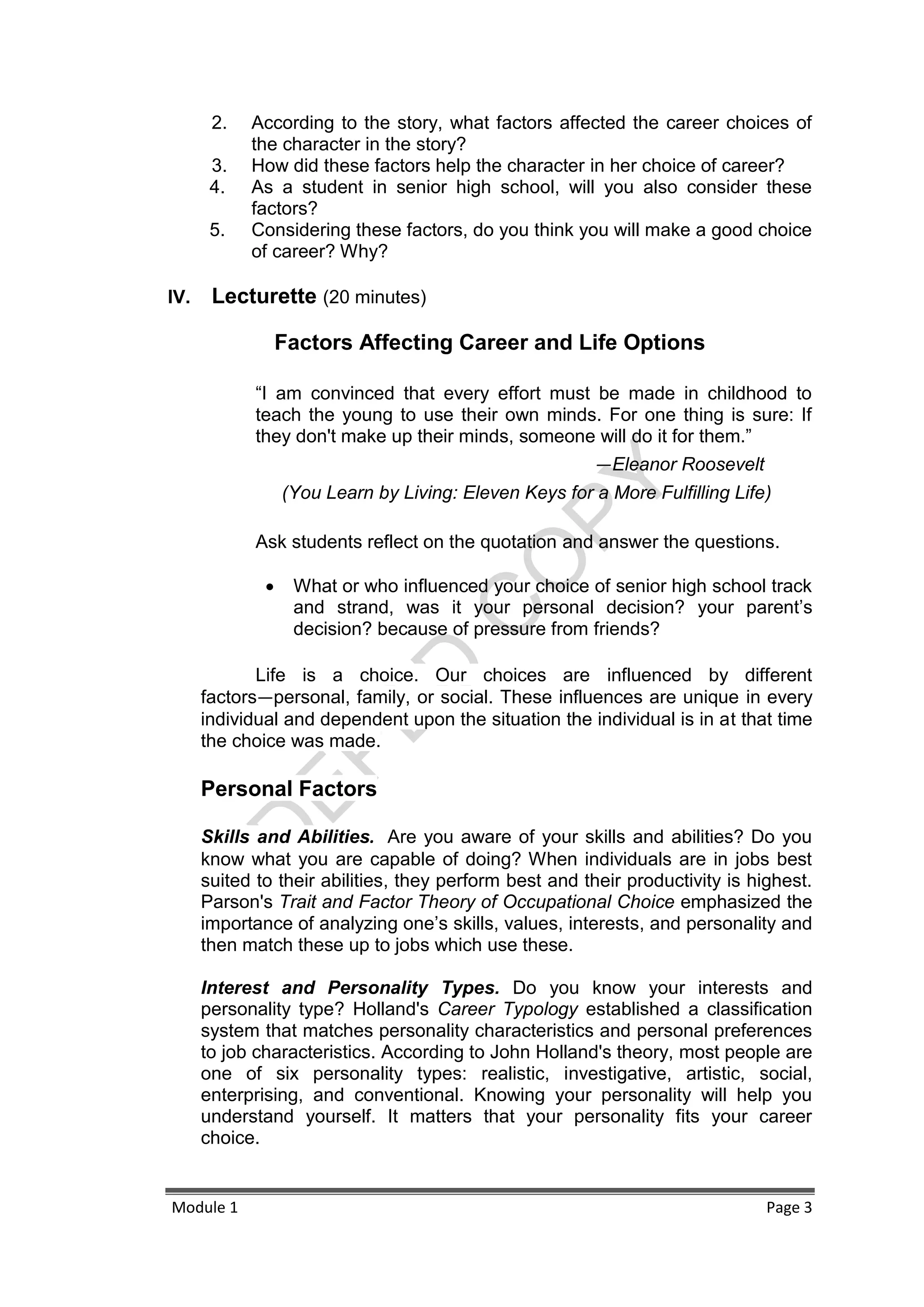 G11 career guidance manual for teachers | PDF