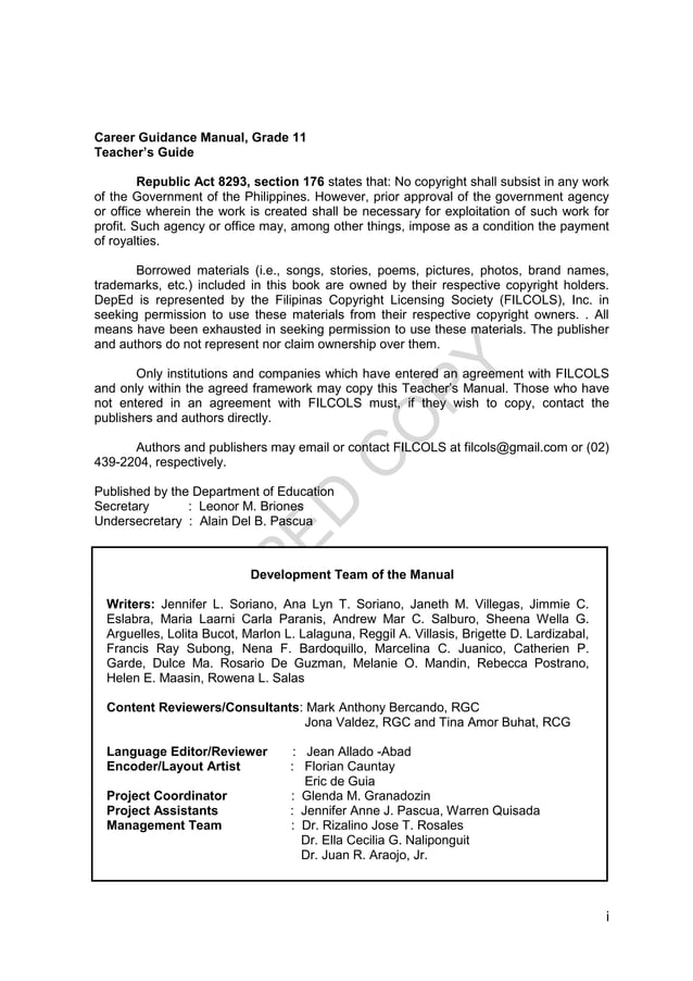 G11 career guidance manual for teachers | PDF