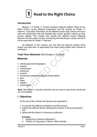 G11 career guidance manual for teachers | PDF
