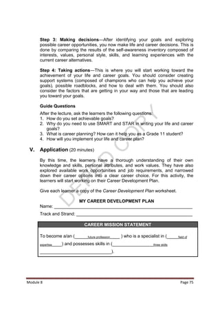 G11 career guidance manual for teachers | PDF