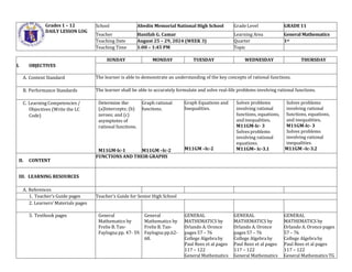 Daily Lesson Log Grade 11 GEN MATH Q1 W3 | PDF