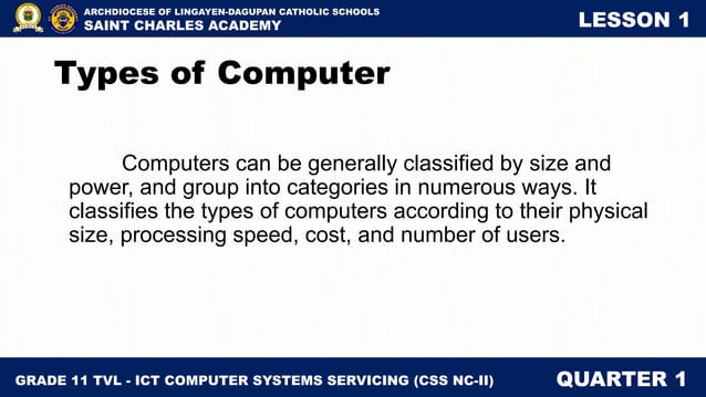 Grade 11 - TVL - Computer system servicing | PPTX | Desktops | Computing