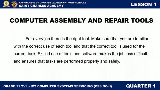 Grade 11 - TVL - Computer system servicing | PPTX | Desktops | Computing