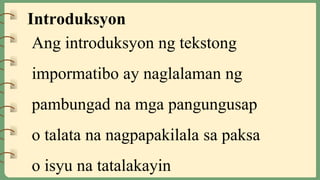 Pagbasa at Pagsusuri sa Iba;t ibang teksto tungo sa pananaliksik ...