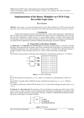 Implementation of the Binary Multiplier on CPLD Using Reversible Logic ...