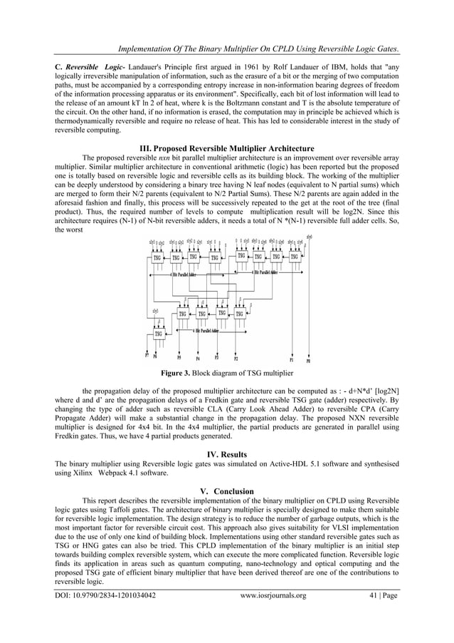 Implementation of the Binary Multiplier on CPLD Using Reversible Logic ...