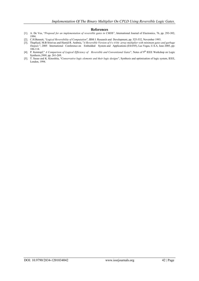 Implementation of the Binary Multiplier on CPLD Using Reversible Logic ...