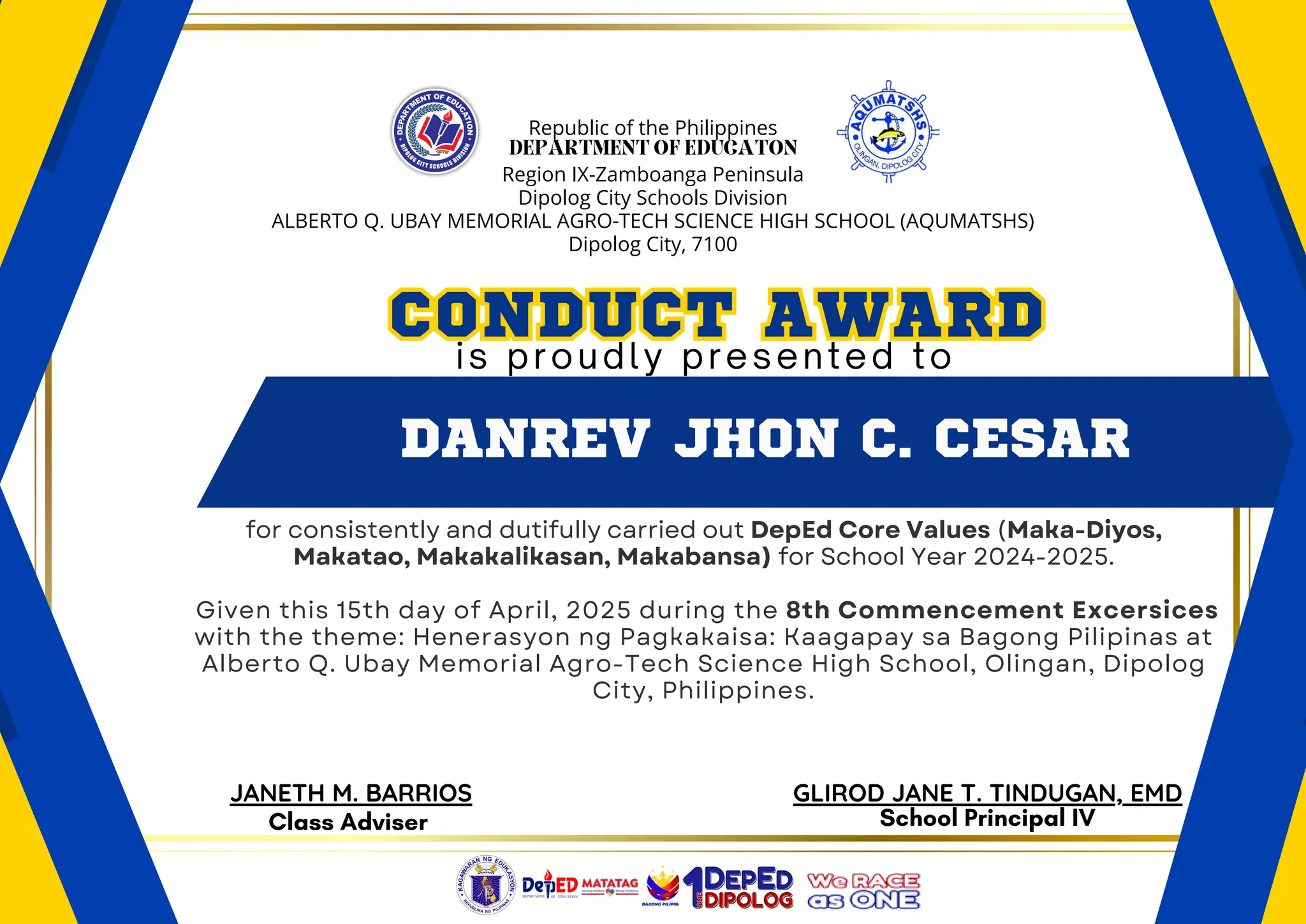 G12 CONDUCT AWARD certificate of recognaton | PPT