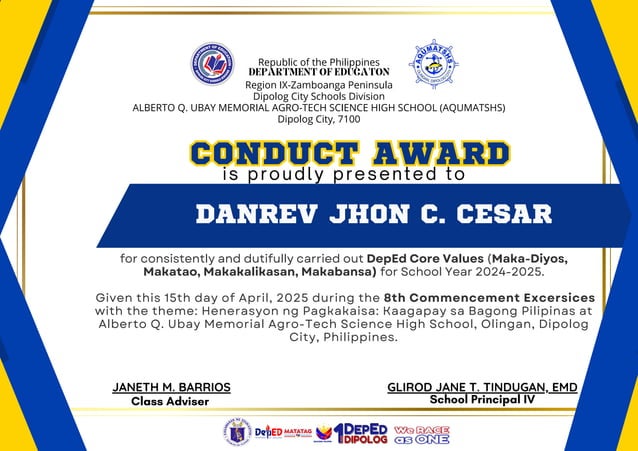 G12 CONDUCT AWARD certificate of recognaton | PPT