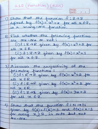 CBSE Grade 12 Mathematics Ch 2 Functions Worksheet (RDS) | PDF