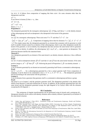 Idempotency of Left-Sided Identity on Singular Transformation Semigroup | PDF
