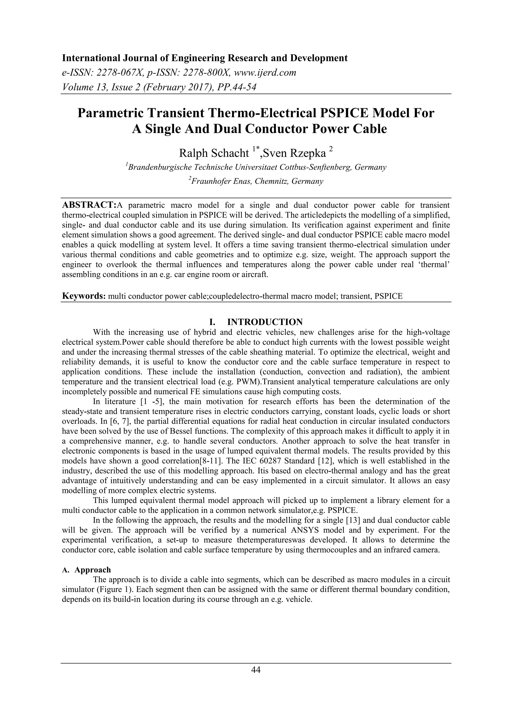Parametric Transient Thermo-Electrical PSPICE Model For A Single And Dual Conductor Power Cable ...