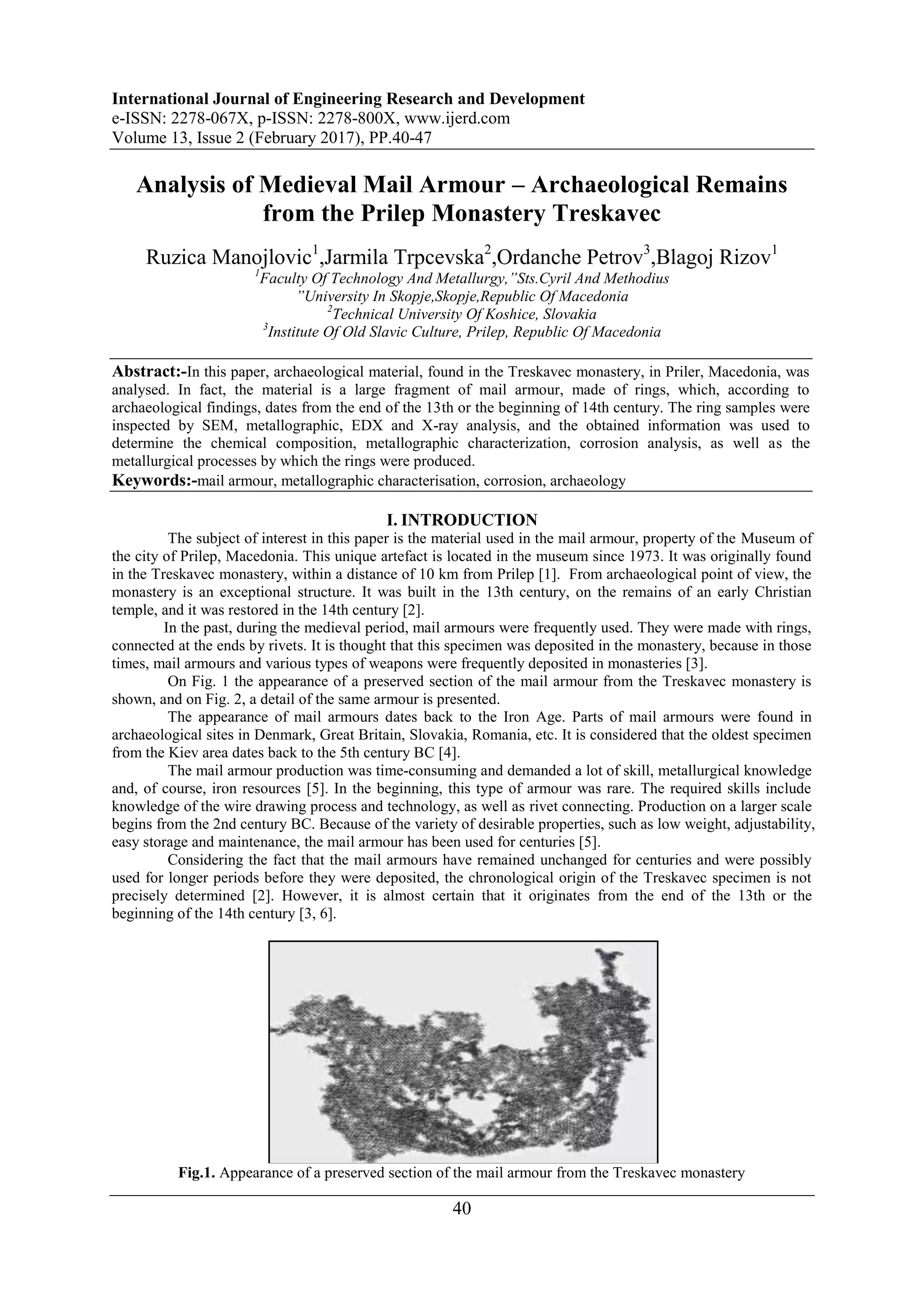 Analysis of Medieval Mail Armour – Archaeological Remains from the Prilep Monastery Treskavec | PDF