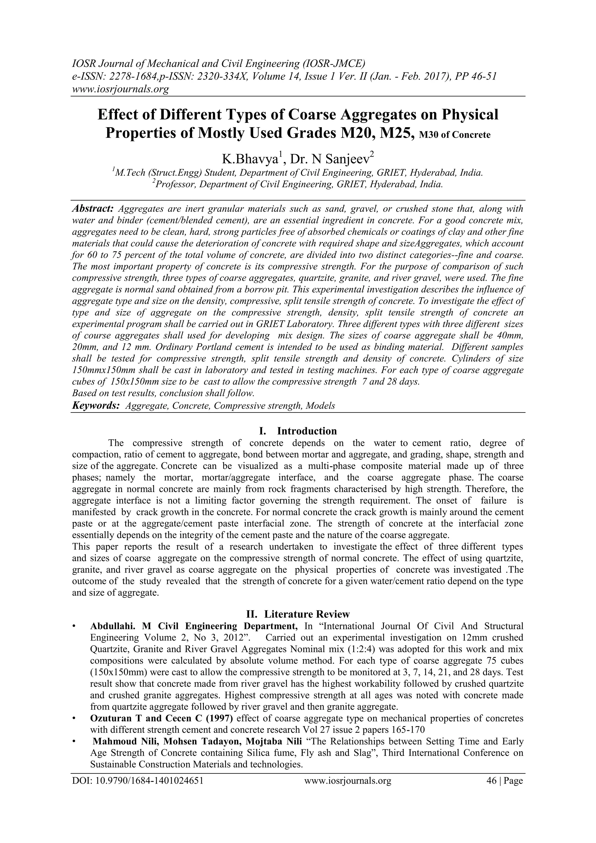 Effect of Different Types of Coarse Aggregates on Physical Properties ...