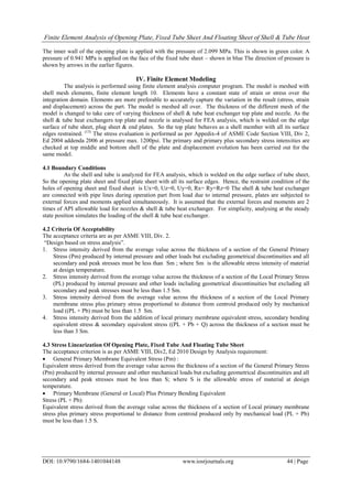 Finite Element Analysis of Opening Plate, Fixed Tube Sheet and Floating ...