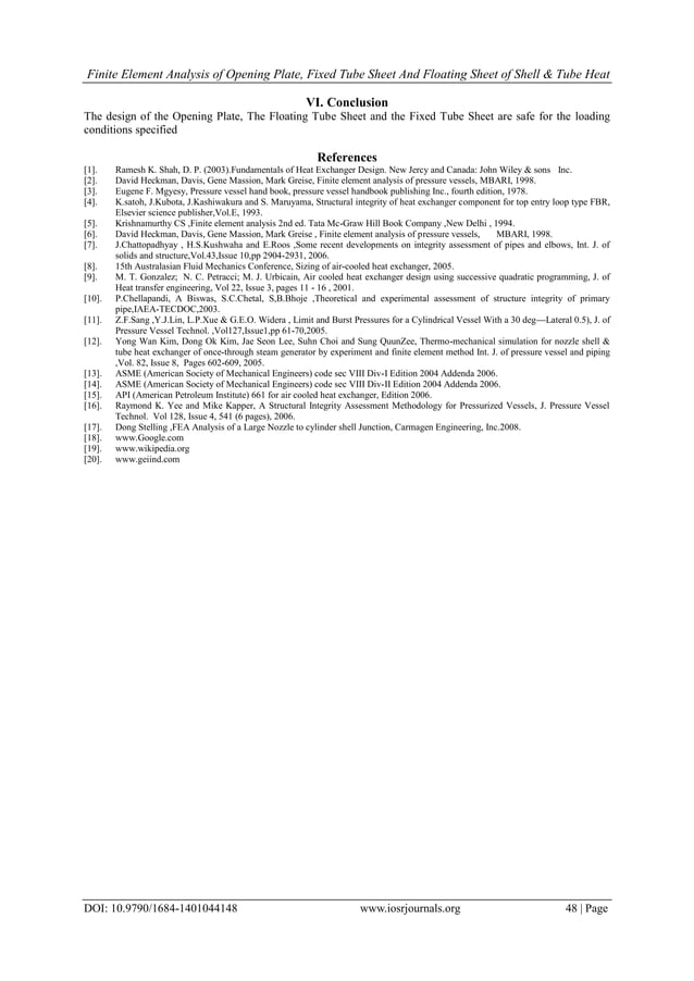 Finite Element Analysis of Opening Plate, Fixed Tube Sheet and Floating Sheet of Shell & Tube ...
