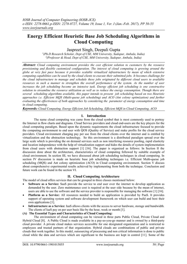 Energy Efficient Heuristic Base Job Scheduling Algorithms in Cloud Computing | PDF