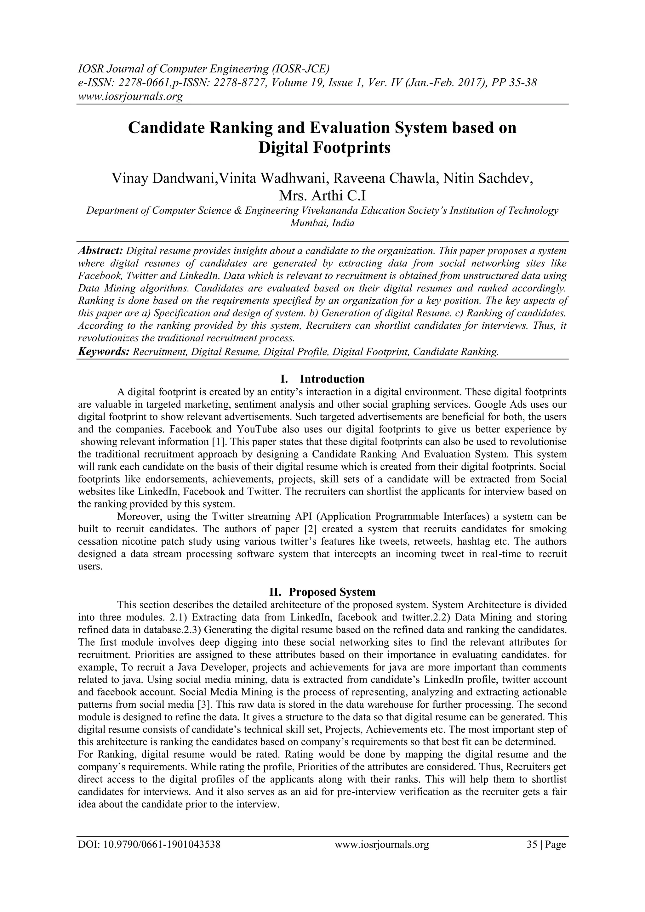 Candidate Ranking and Evaluation System based on Digital Footprints ...