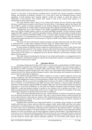 Cost-Volume-Profit Analysis as a Management Tool for Decision Making In ...