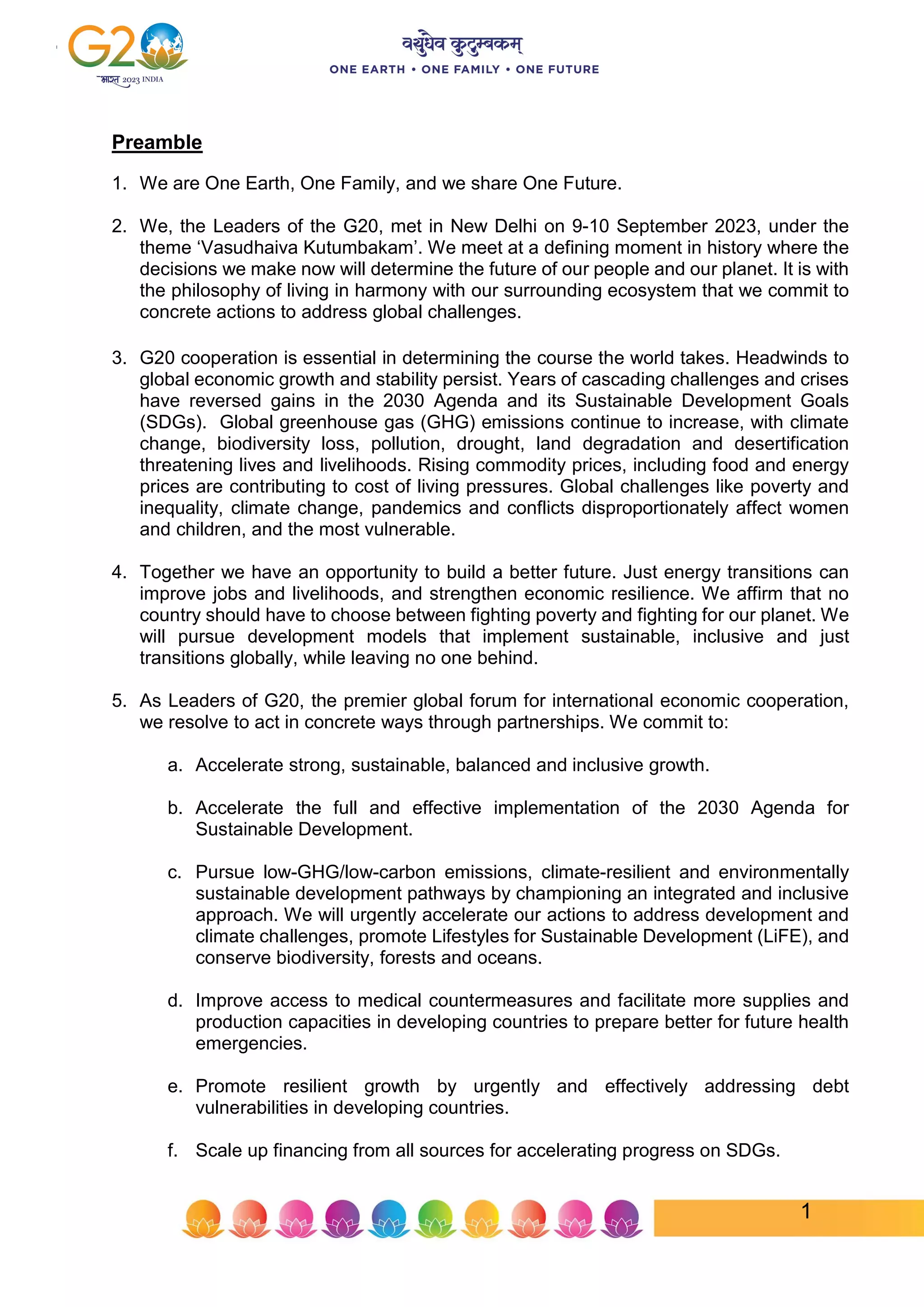 G20 New Delhi Leaders Declaration | PDF