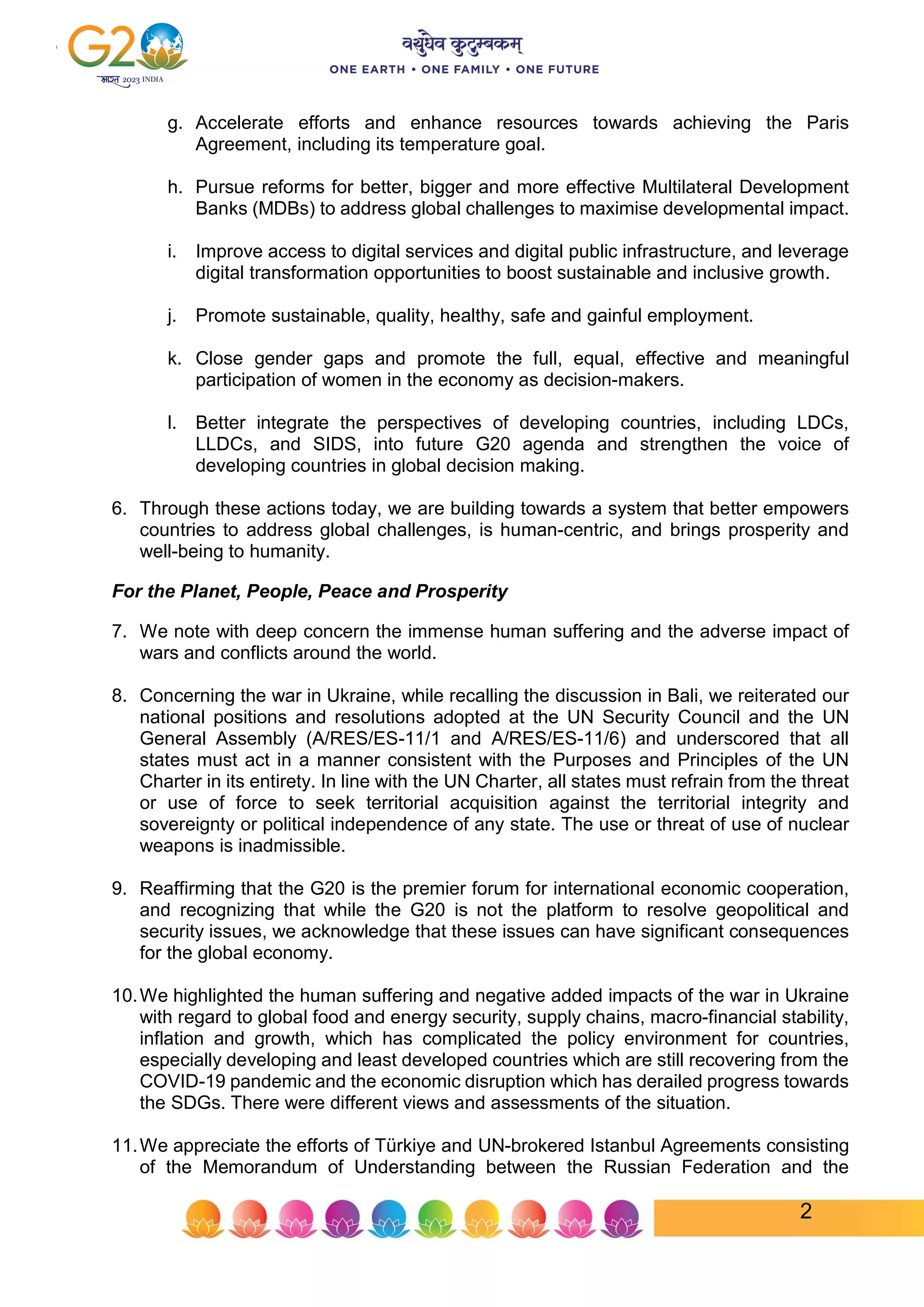 G20 New Delhi Leaders Declaration | PDF