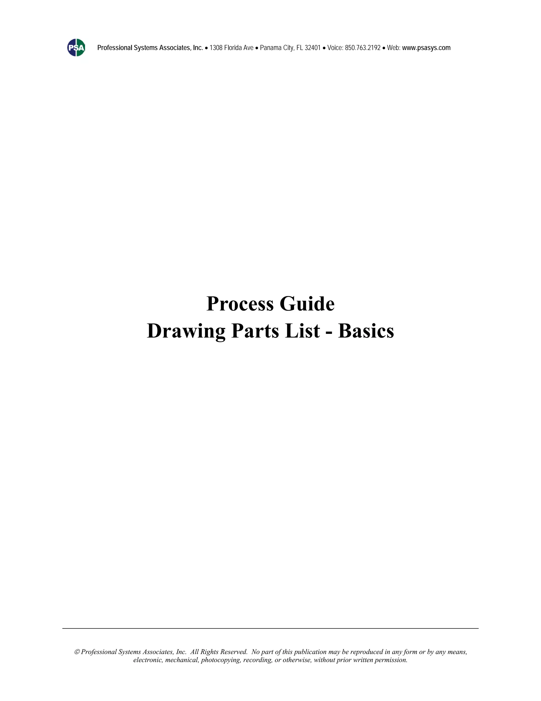 CMPRO Process Guide: Drawing Parts List - Basics | PDF