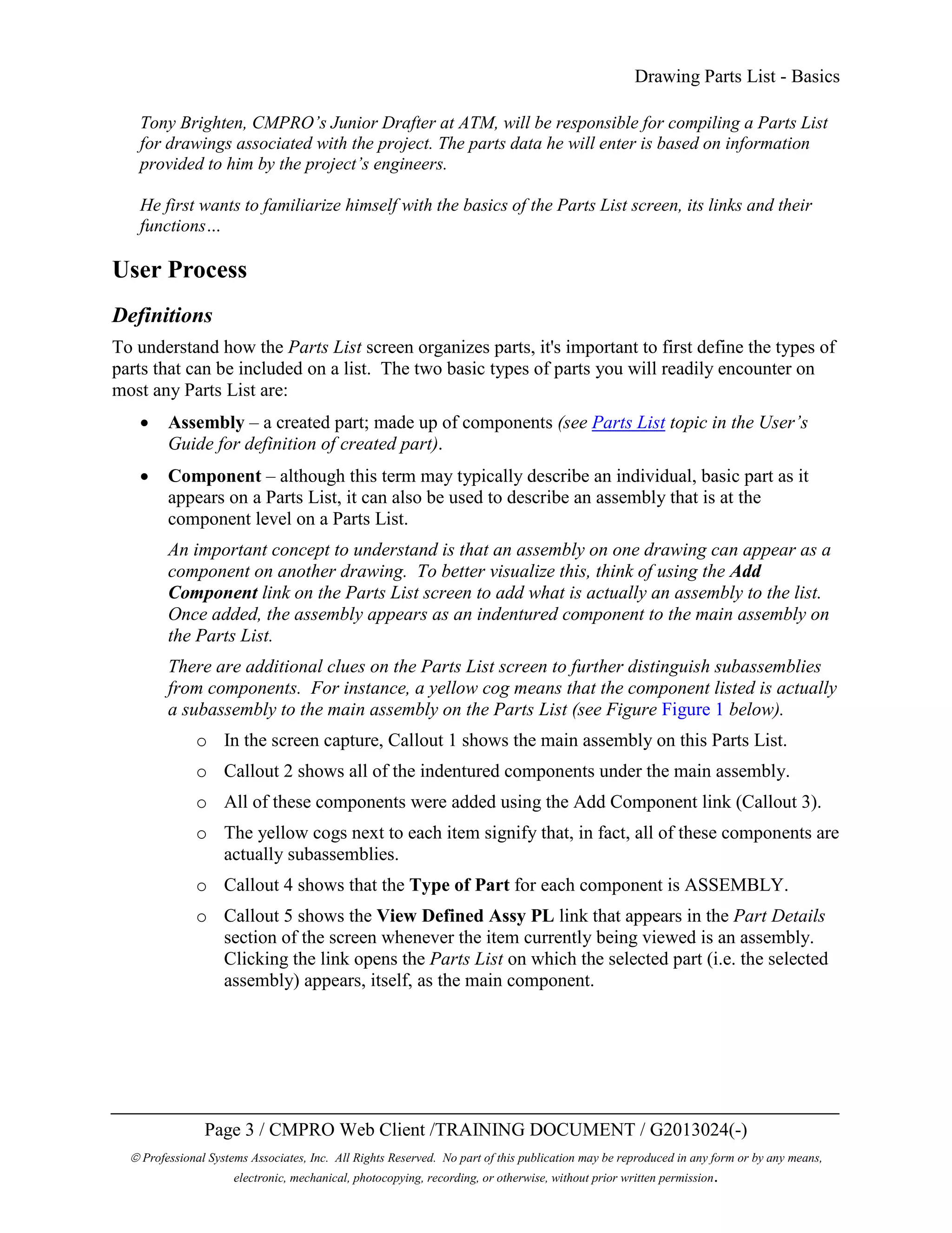 CMPRO Process Guide: Drawing Parts List - Basics | PDF