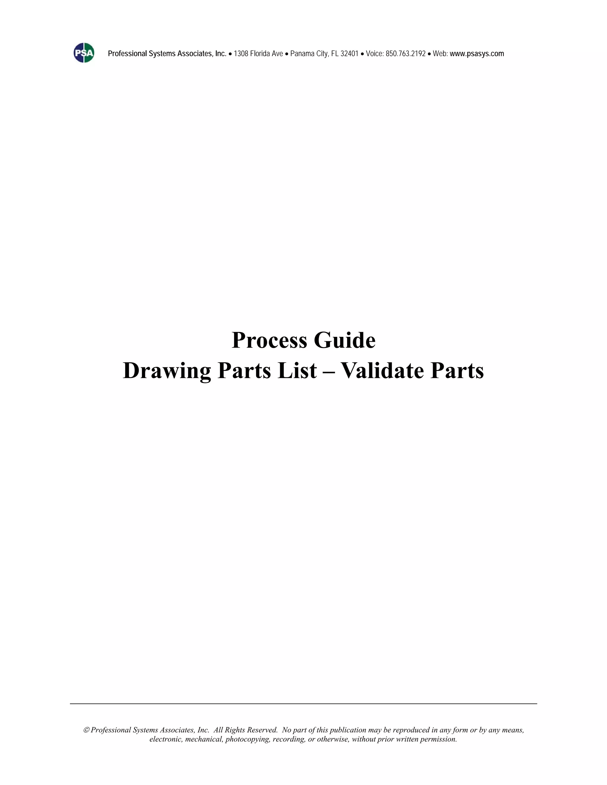 CMPRO Process Guide: Drawing Parts List – Validate Parts | PDF