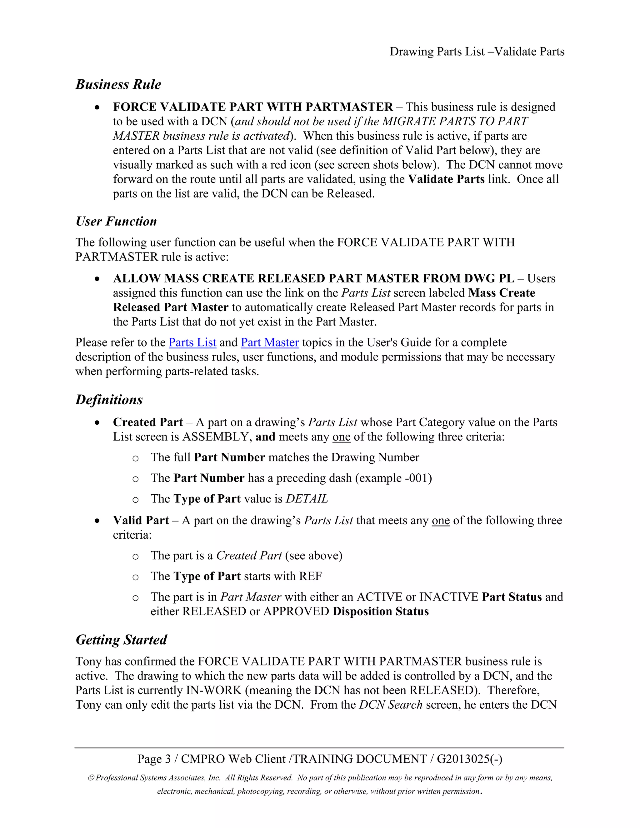 CMPRO Process Guide: Drawing Parts List – Validate Parts | PDF