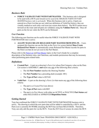 CMPRO Process Guide: Drawing Parts List – Validate Parts | PDF