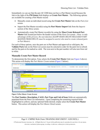 CMPRO Process Guide: Drawing Parts List – Validate Parts | PDF