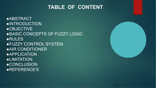 DEVELOPING Air Conditioner Controller using MATLAB Fuzzy logic presentation | PDF