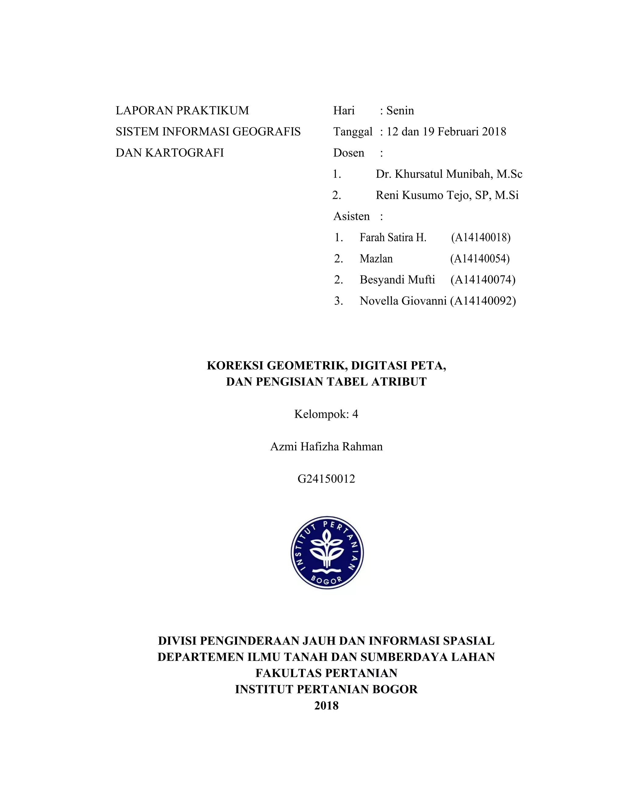 Koreksi Geometrik, Digitasi Peta dan Pengisian Tabel Atribute | PDF