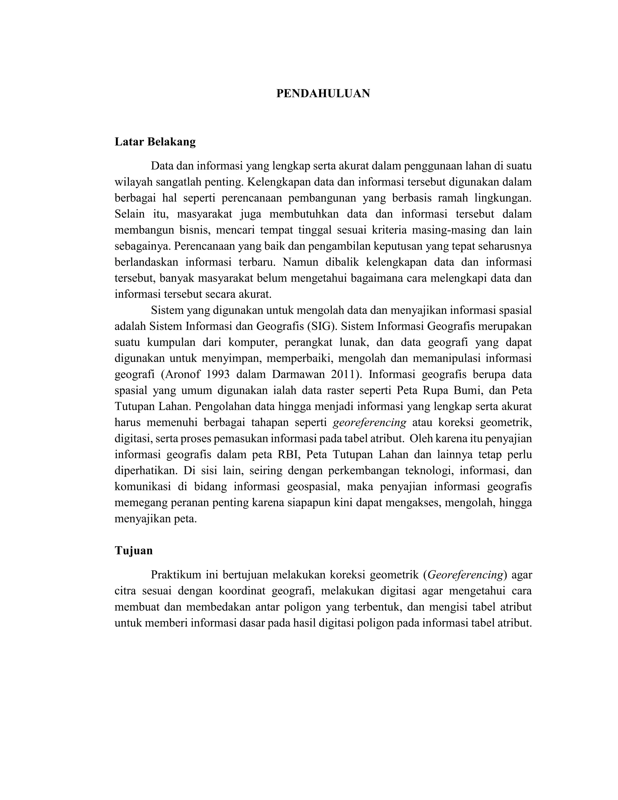 Koreksi Geometrik, Digitasi Peta dan Pengisian Tabel Atribute | PDF