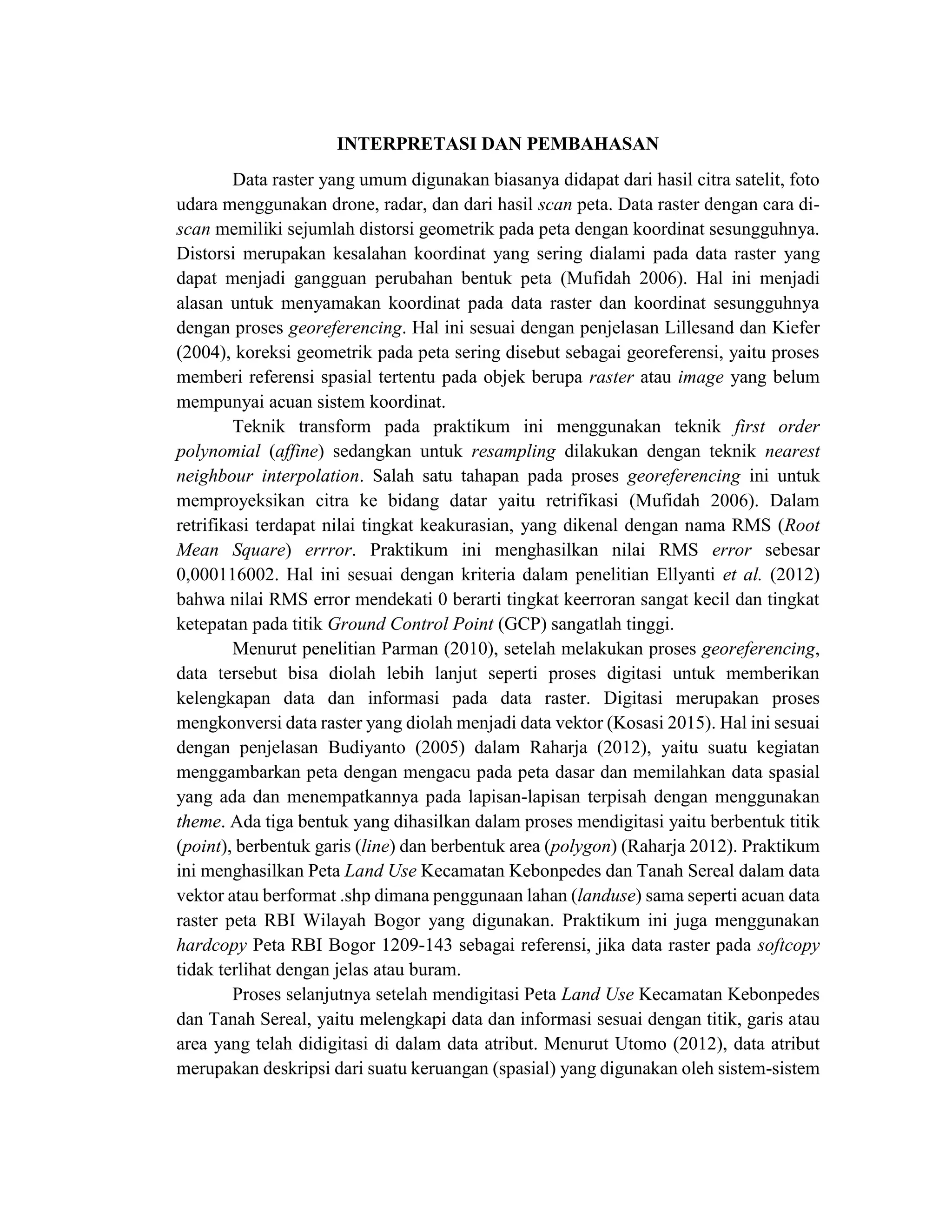 Koreksi Geometrik, Digitasi Peta dan Pengisian Tabel Atribute | PDF