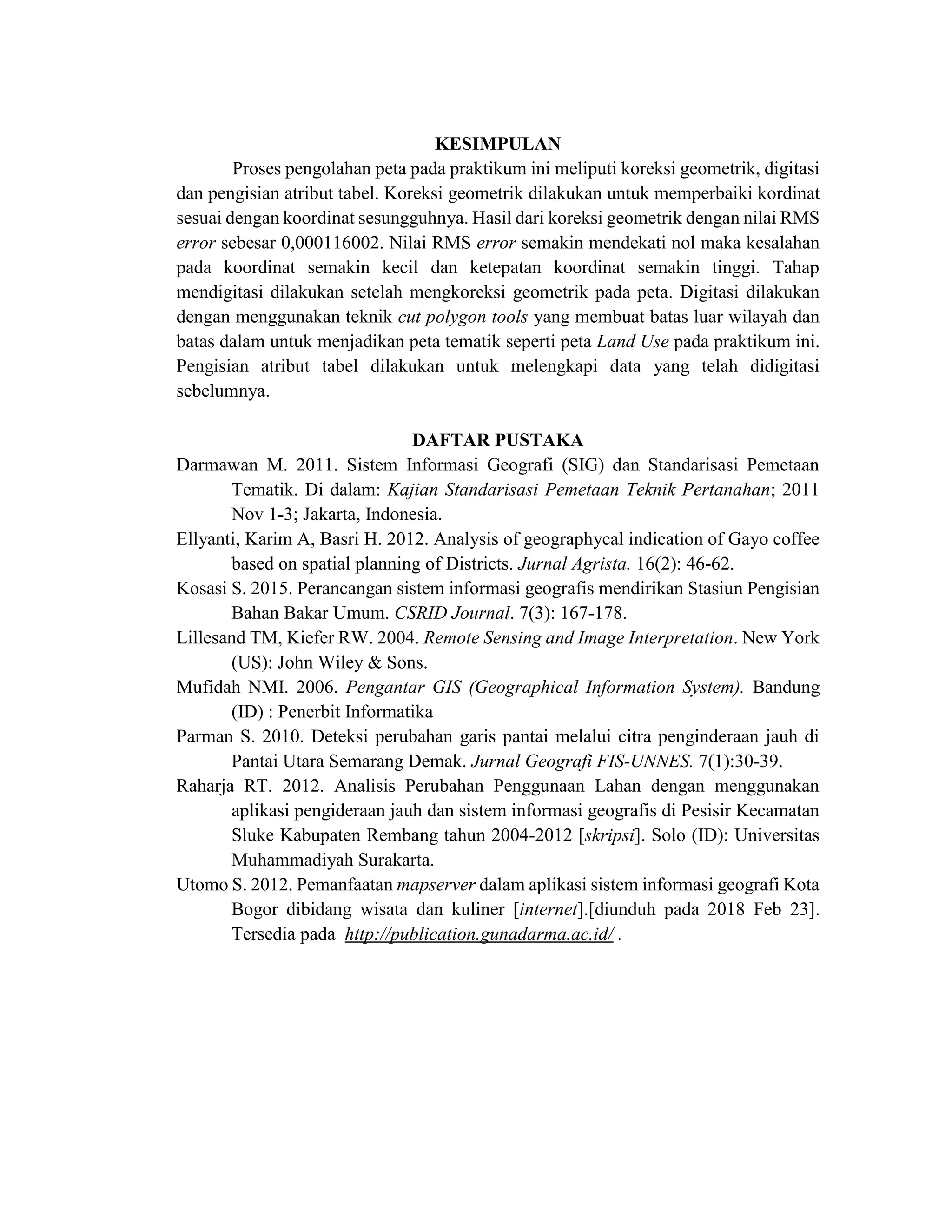 Koreksi Geometrik, Digitasi Peta dan Pengisian Tabel Atribute | PDF