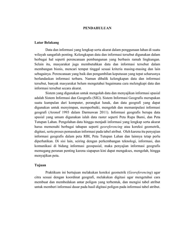 Koreksi Geometrik, Digitasi Peta dan Pengisian Tabel Atribute | PDF