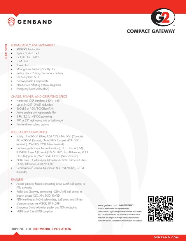 GENBAND G2 Compact Gateway | PDF