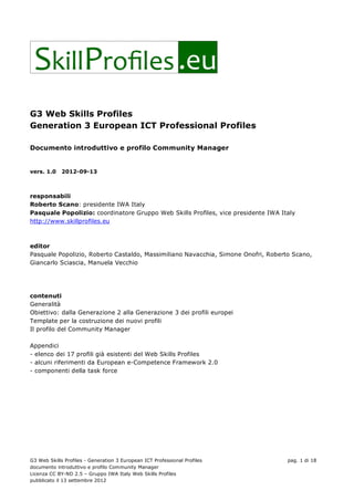 G3 Web Skills Profiles Generation 3 European ICT Professional Profiles ...