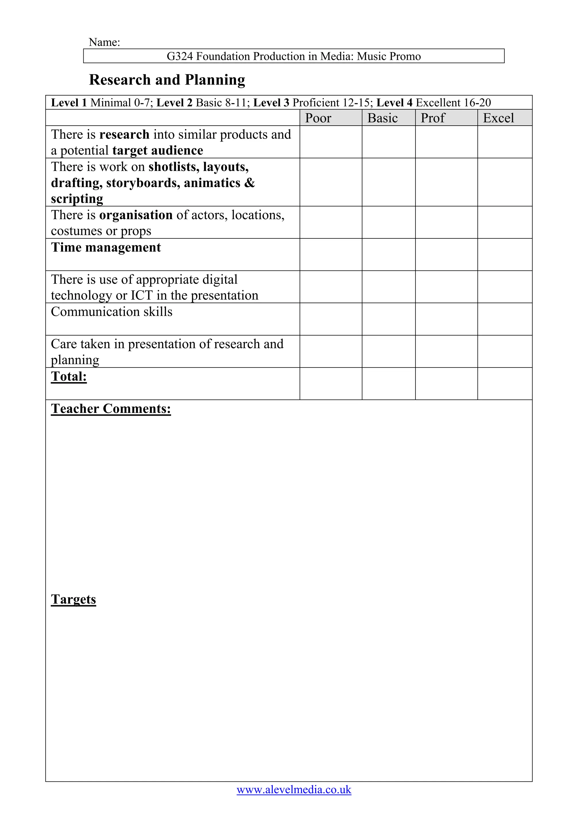 G324 advanced portfolio media production assessment grid | PDF