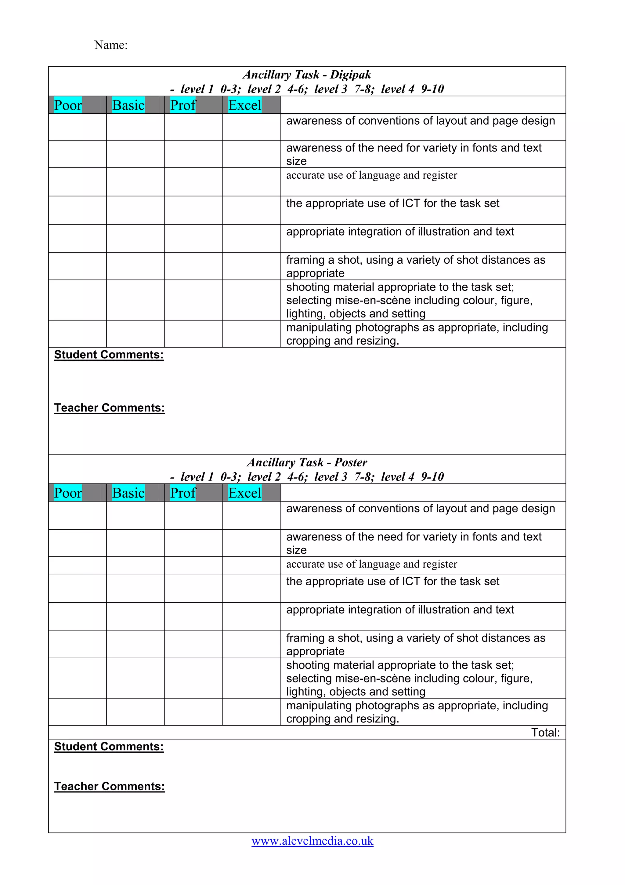 G324 advanced portfolio media production assessment grid | PDF