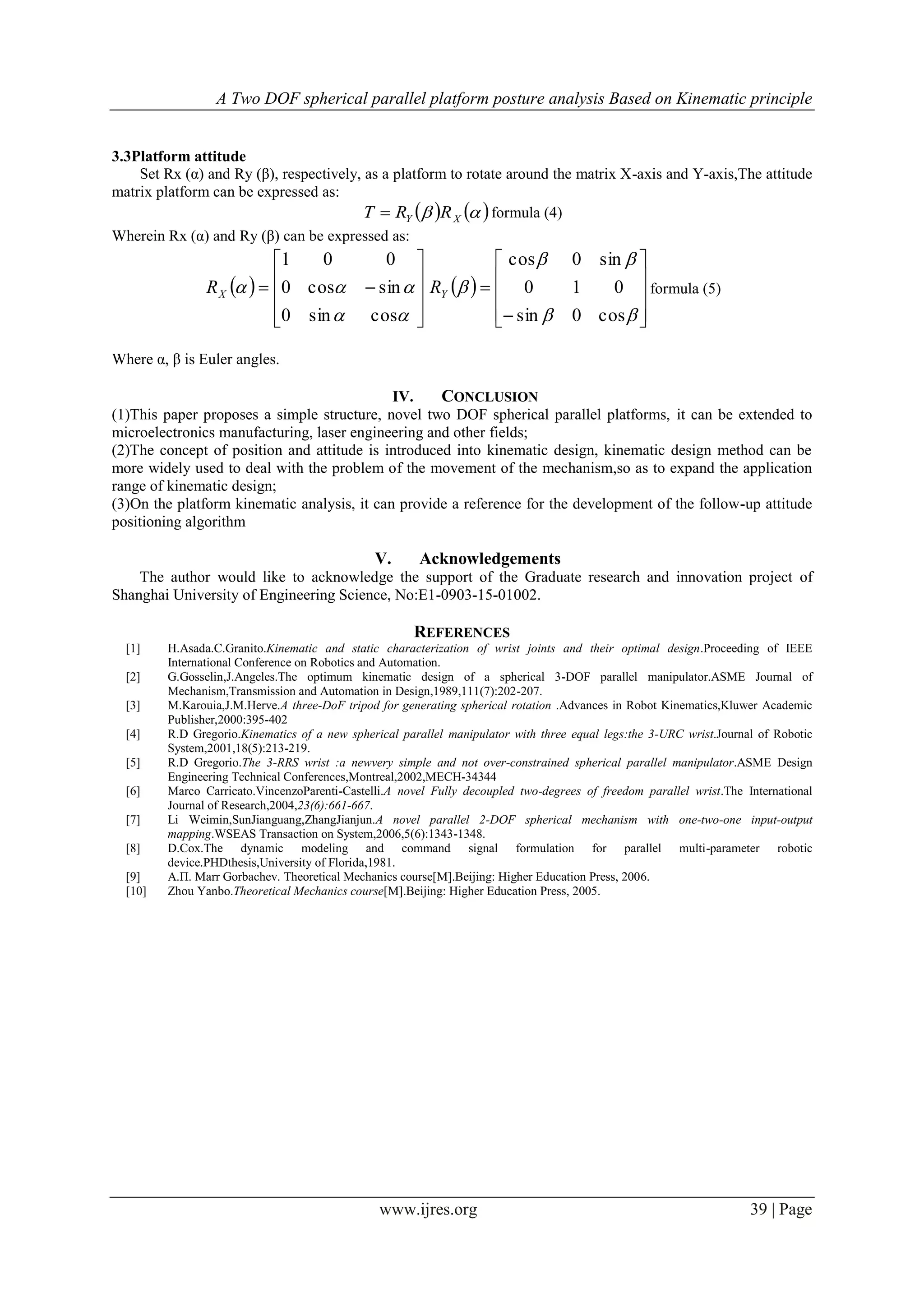 A two DOF spherical parallel platform posture analysis based on kinematic principle | PDF